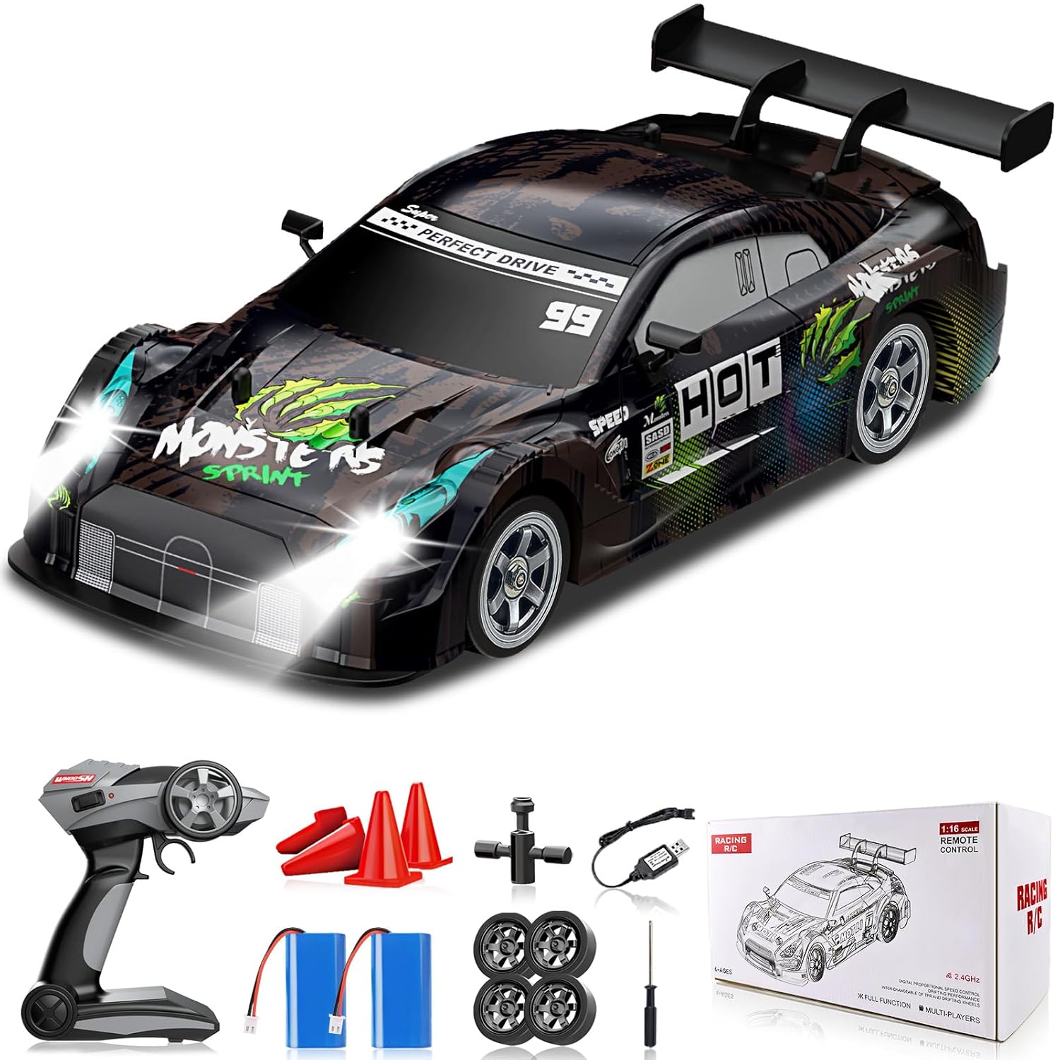 Rally RC Drift Car 2.4GHz, 1/16 Rcemote Control Car 4WD RC Cars Fast D